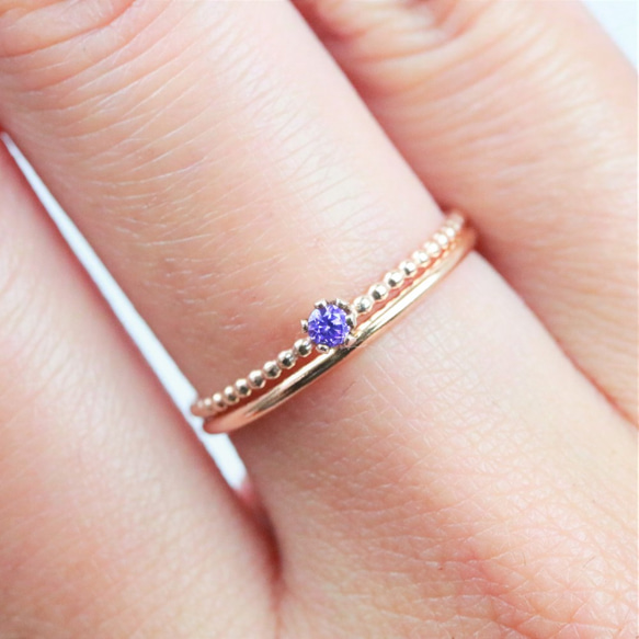 【2本セット】 14kgf アメジスト 1.2mmつぶつぶタイプ＆ストレートリング（変更OK） 指輪・リング Jewelry craft.sachi 通販 11017552｜Creema(クリーマ)