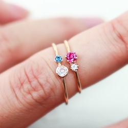 【14Kgf】3mmと2mm 2粒 高級感ある6本爪の天然石リング／アレルギー対応・選べる天然石 指輪・リング Jewelry craft.sachi 通販｜Creema(クリーマ)