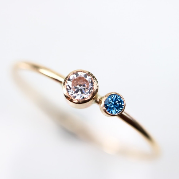 【僅限前10名★優惠1,000日元★】【14Kgf】無卡圈式2粒天然石環3mm、2mm 戒指 Jewelry craft.sachi 的作品｜Creema