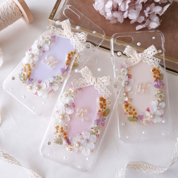 【全機種対応】 文字入れ ボタニカルリース .*･ﾟ押し花スマホケース スマホケース・カバー Sweetish Flower .*･ﾟ 通販 ...