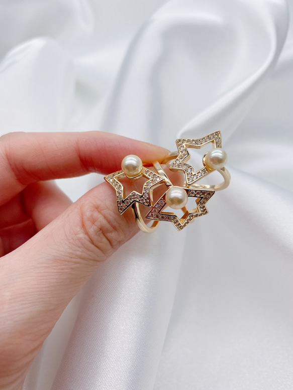 【14kgf 】 gold star あこや真珠 フリーリング 指輪・リング Calla.(カラー) 通販｜Creema(クリーマ) 12192776