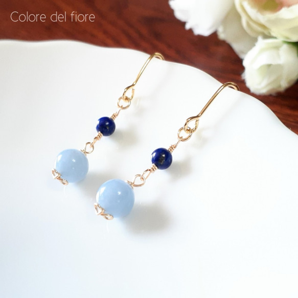 再販★エンジェライトとラピスラズリのピアス／イヤリング ピアス（フック・チェーン） Colore del fiore 通販 11546384 ...