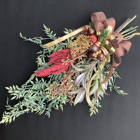 【クリスマス】木の実と大きなリボンのスワッグ バーガンディレッド 数量限定 スワッグ vero amore 通販 12656929 ...