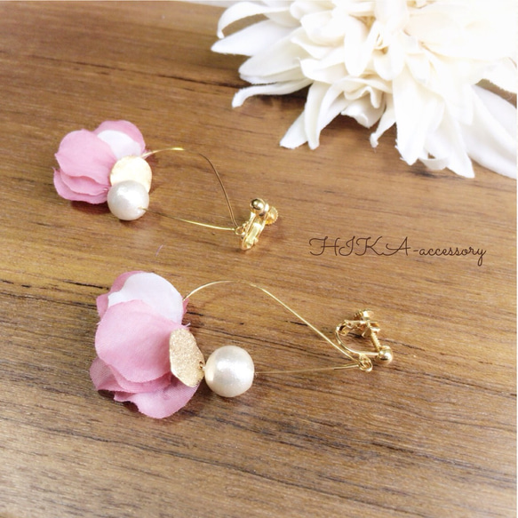 *flower earring* 【pink】 イヤリング・ノンホールピアス HIKA−accessory 通販 3897120｜Creema ...