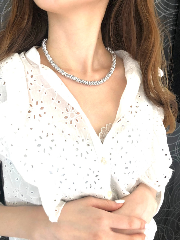 【人気商品】ネックレス シルバーカラー ホワイト チョーカー 35cm〜40cm ユニセックス 男女兼用 おしゃれ チョーカー Tiii 通販 ...