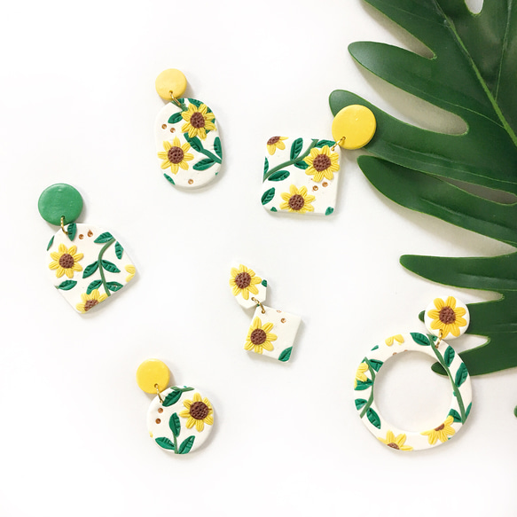 「JnStudio輸入環境柔らかい粘土手作りイヤリング粘土のイヤリング」チタン鋼耳針ひまわり立体パターンイヤリング ピアス（フック・チェーン ...