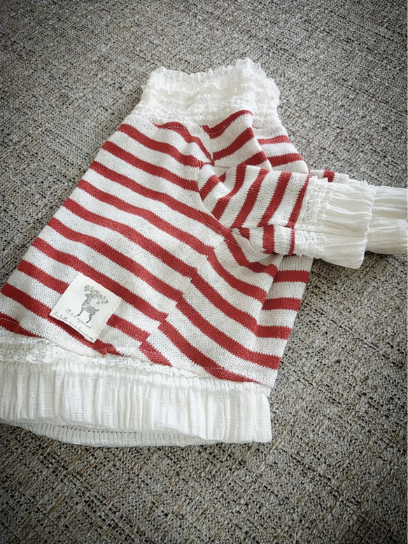 秋・赤ボーダー&フリフリ 長袖ニット 犬服 ペット服・アクセサリー maki-poko 通販 12601937｜Creema(クリーマ)