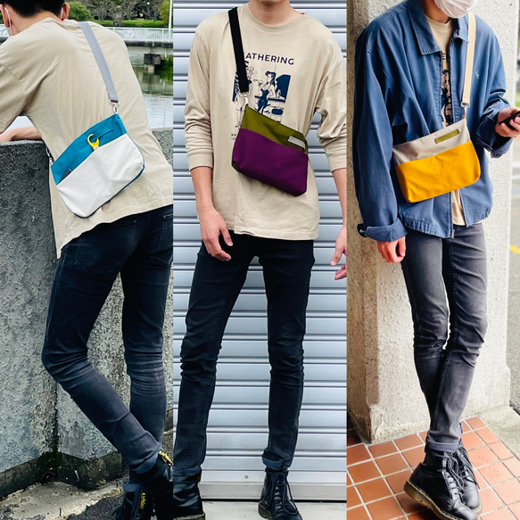 帆布サコッシュ/ミニショルダー(セージグリーン×アイボリー) サコッシュ SO SUKE 通販 12645390｜Creema(クリーマ)