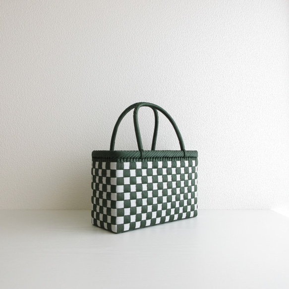 市松編みのかごバッグ（グリーン／グレー）・あずま袋付き かごバッグ 籠工よしむら 通販 9513005｜Creema(クリーマ)