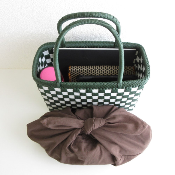 市松編みのかごバッグ（グリーン／グレー）・あずま袋付き かごバッグ 籠工よしむら 通販 9513005｜Creema(クリーマ)