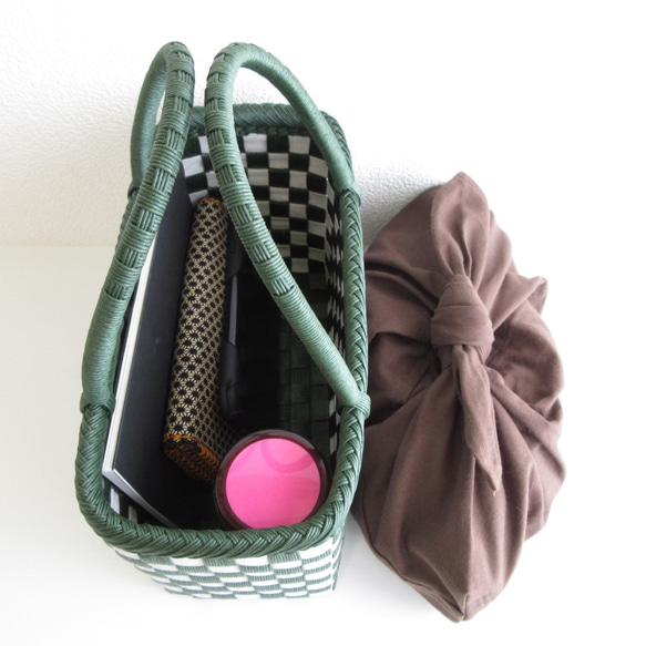 市松編みのかごバッグ（グリーン／グレー）・あずま袋付き かごバッグ 籠工よしむら 通販 9513005｜Creema(クリーマ)