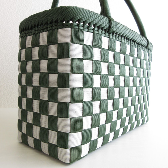 市松編みのかごバッグ（グリーン／グレー）・あずま袋付き かごバッグ 籠工よしむら 通販 9513005｜Creema(クリーマ)