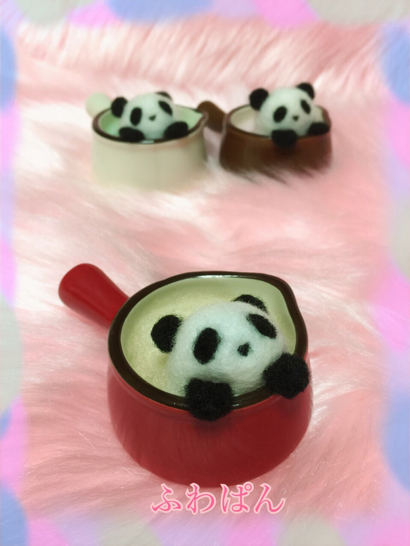 カップのふちぱん☆ふわぱんinミルクラテ♡羊毛フェルトのふわふわパンダ miniミルクパンinばーじょん その他人形 chocopun 通販 ...
