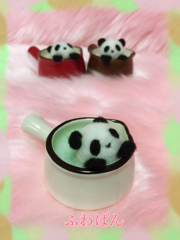 数量限定☆カップのふちぱん☆ふわぱんin抹茶ラテ♡羊毛フェルトのふわふわパンダ miniミルクパンinばーじょん その他人形 chocopun ...