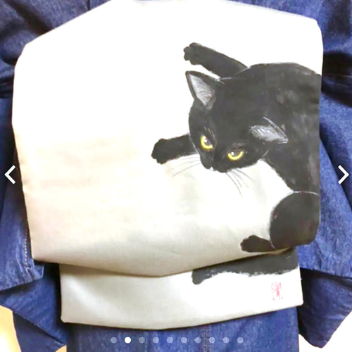手描き黒猫帯 作り帯 二部式 軽装帯 デニム着物にも! 和装小物 手描き黒猫帯 作り帯 二部式 軽装帯 デニム着物にも! 和装小物