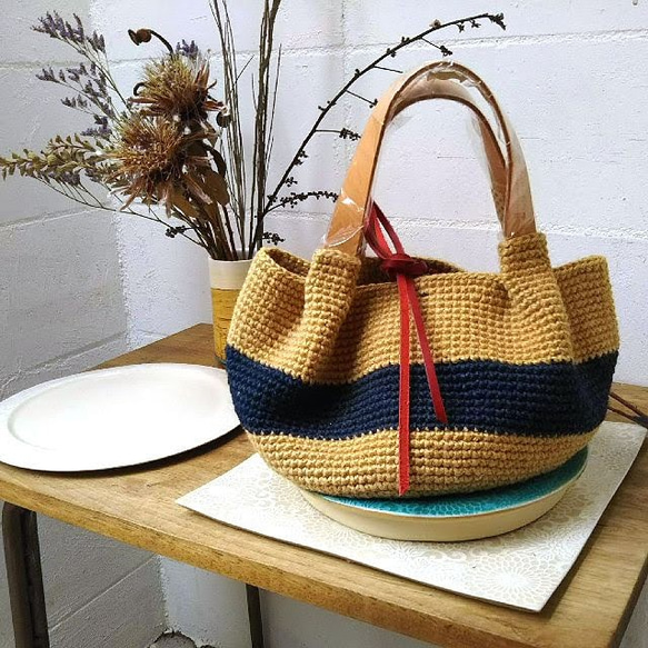 ～琉球紺麻～ボーダーころりんbag かごバッグ 麻屋～琉球藍染め～ 通販 7181007｜Creema(クリーマ)