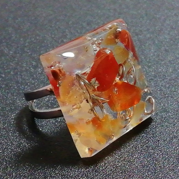 TD031 カーネリアン 13号フリー 四角24mm オルゴナイト 大きな指輪 リング redsilver 指輪・リング wining.s ...