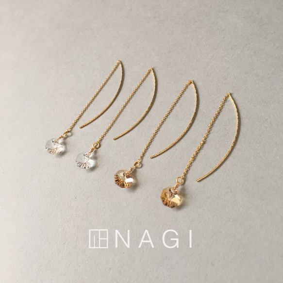 No.563 Swarovski/American pierce(M) ピアス（フック・チェーン） NAGI 通販｜Creema(クリーマ ...