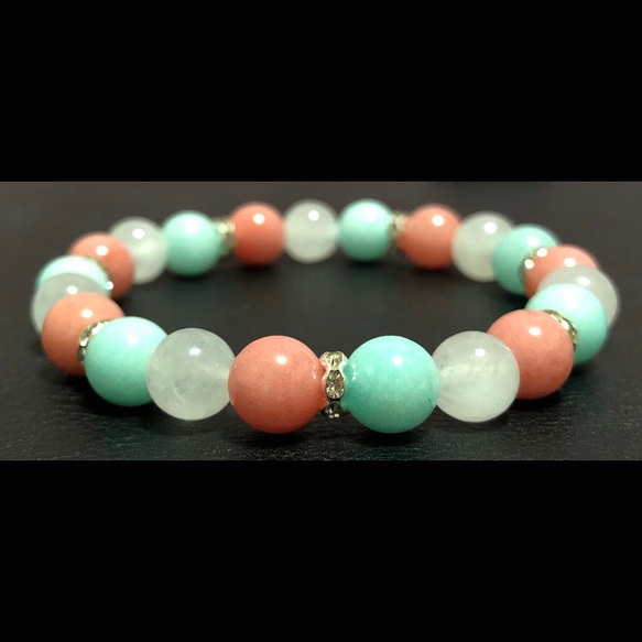407、ミルキーピンクジェイド×ミルキーグリーンジェイド×ホワイトジェイド ブレスレット 在庫&プロフ要確認（発送まで1ヶ月程度） 通販 ...