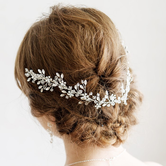 バックカチューシャ クリスタル ビジュー ウェディングヘアアクセサリー リーフ 髪飾り ヘッドドレス LM458 バックカチューシャ ...