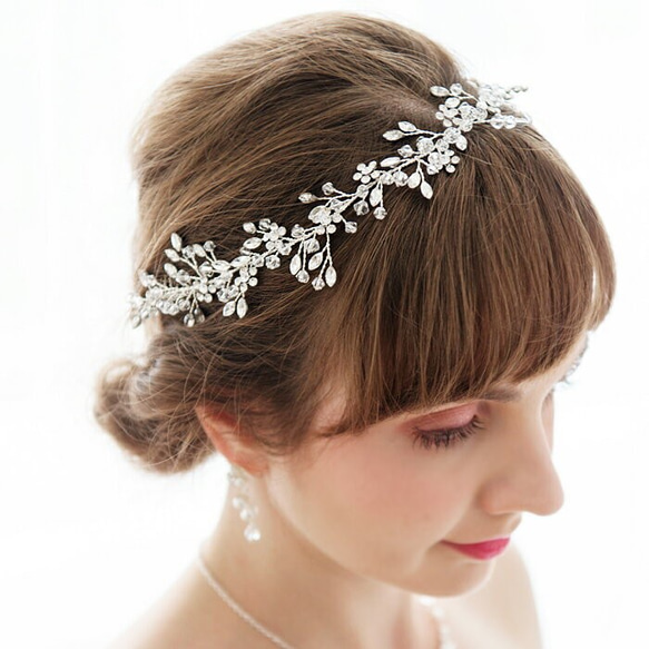 バックカチューシャ クリスタル ビジュー ウェディングヘアアクセサリー リーフ 髪飾り ヘッドドレス LM458 バックカチューシャ ...