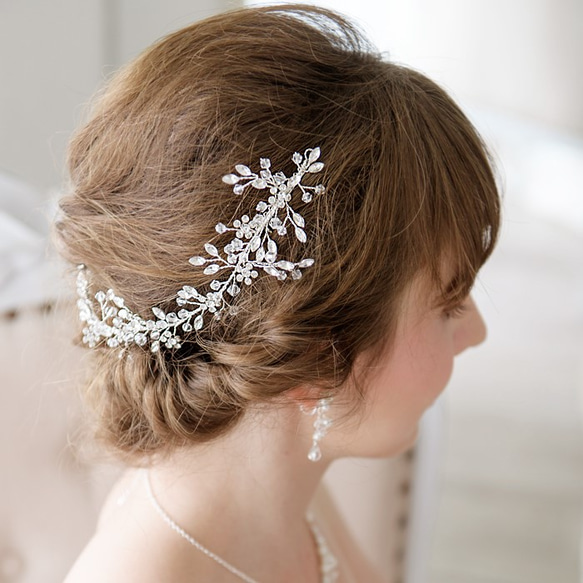 バックカチューシャ クリスタル ビジュー ウェディングヘアアクセサリー リーフ 髪飾り ヘッドドレス LM458 バックカチューシャ ...