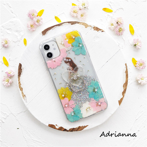 ドレス スマホリング付き iPhone12/SE2/Xperia5 II/GALAXYA51 押し花ケース スマホケース・カバー ...