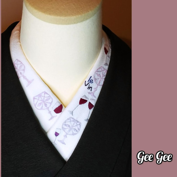 手刺繍半衿 切子風ワイングラスとチーズ 和装小物（帯・半襟） Gee Gee 通販｜Creema(クリーマ) 10795201