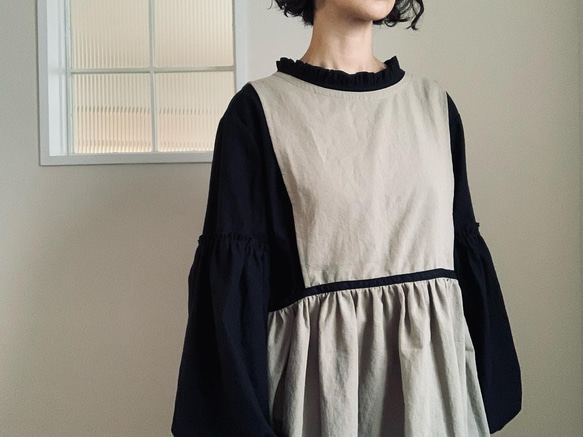 たっぷりギャザー⚮̈バイカラー⚮̈エプロンワンピース⚮̈リネン コットン⚮̈親子お揃いコーデ⚮̈8色から選択 ワンピース nyoki 通販 ...