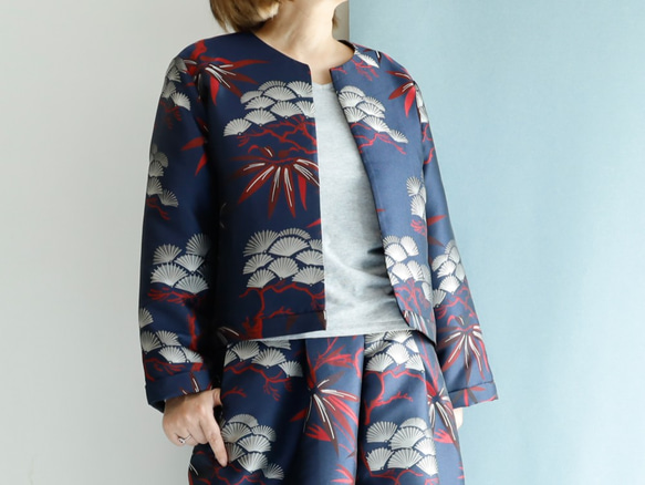 KABUKI ネイビー/レッド クルーネックジャケット 入学式 卒業式 セレモニー オフィス パーティ 結婚式 ジャケット ...