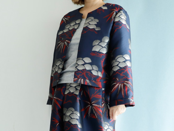 KABUKI ネイビー/レッド クルーネックジャケット 入学式 卒業式 セレモニー オフィス パーティ 結婚式 ジャケット ...