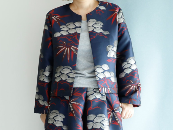 KABUKI ネイビー/レッド クルーネックジャケット 入学式 卒業式 セレモニー オフィス パーティ 結婚式 ジャケット ...