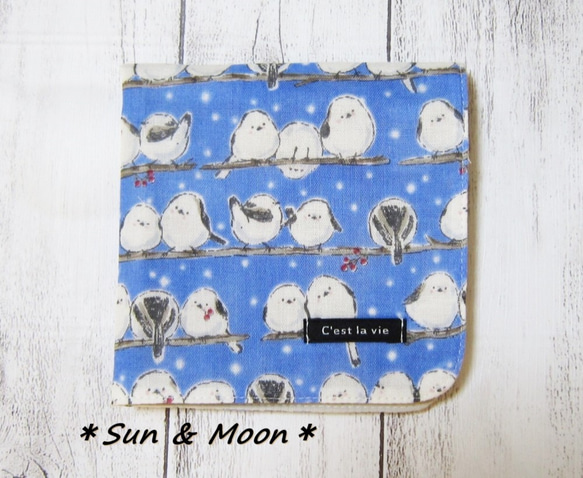 大人のガーゼハンカチ☆並んだシマエナガ・ブルー（24㎝×24㎝） ハンカチ・手ぬぐい ＊Sun & Moon＊ 通販 12559338 ...