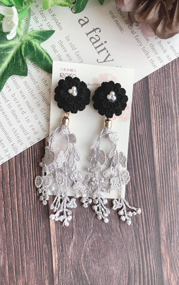 つまみ細工 お花×レースタッセルのイヤリング イヤリング・ノンホールピアス roko 通販｜Creema(クリーマ)