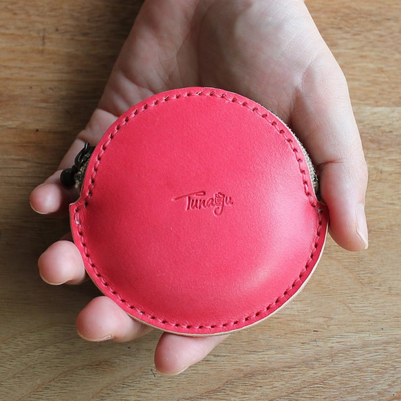 丸い小銭入れ ピンク コインケース ファスナー 牛革 T-30 サイフ 超コンパクト財布 ミニ財布 円 丸 受注生産 小銭入れ・コインケース ...