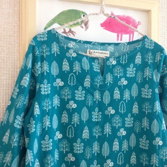 【再販】チュニックワンピース（M〜L）ブルーグリーンの森 ワンピース KATAKULI 通販 2390152｜Creema(クリーマ)