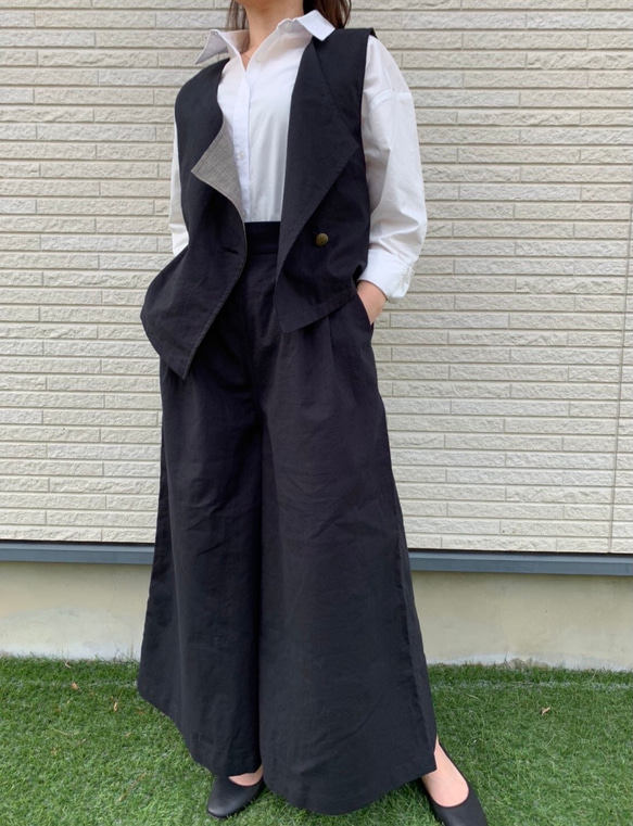 ツータックワイドパンツ/リネンコットン素材【黒】 キュロット・ワイドパンツ コトリネ 通販 12718677｜Creema(クリーマ)