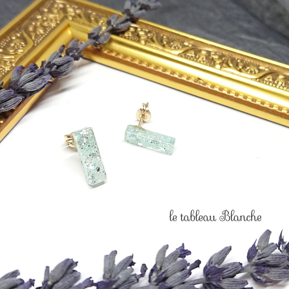 14kgf rectangle mint green shells ピアス（スタッド・一粒） le tableau Blanche 通販 ...