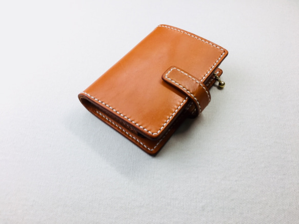 手縫】キャメル色本革二つ折り財布(カード8+お札1+ファスナー 手縫】キャメル色本革二つ折り財布(カード8+お札1+ファスナー