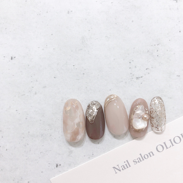 【No.123】ニュアンス 上品 大人かわいい ウエディング 結婚式 オフィス 大理石風 人気 グレージュ シアー ネイルチップ（つけ爪 ...