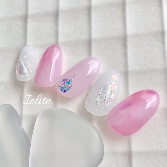 彩 .16 オーロラ 水滴 雫 透け感 ピンク ニュアンス 春 春ネイル 春夏 夏 夏ネイル ネイルチップ つけ爪 ネイルチップ（つけ爪 ...