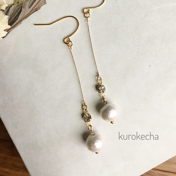 コットンパールが揺れるキラキラピアス☆・。送料無料 ピアス（フック・チェーン） kurokecha accessory 通販 8509741 ...