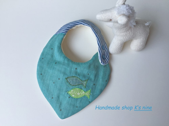 【SALE】*8重ガーゼ大きめバンダナスタイ・お魚*ミント星 スタイ・よだれかけ K's nine 通販 4308401｜Creema(クリーマ)