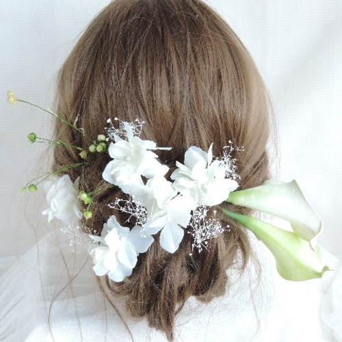 R4 カラーの花簪の髪飾り カラーのお花 白無垢 神前結婚式 白 R4 カラーの花簪の髪飾り カラーのお花 白無垢 神前結婚式 白