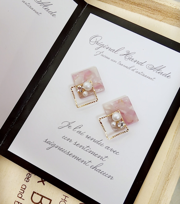 さくら色べっ甲.*˚ビジュー付 イヤリング・ノンホールピアス yuzurio .*˚ 通販｜Creema(クリーマ) 8169587