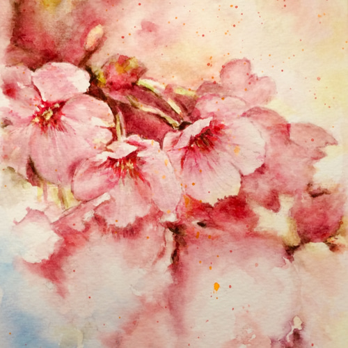桜水彩画 現品お渡し(額装、送料込み)2Lサイズ 名入れ、文字 桜水彩画 現品お渡し(額装、送料込み)2Lサイズ 名入れ、文字