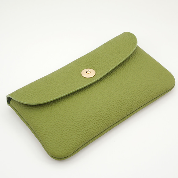 高級牛革ドイツシュリンク 可愛い かぶせ型 本革 レディース 長財布 マグネット釦（ボタン） ライトグリーン 長財布 RIA CREATION ...