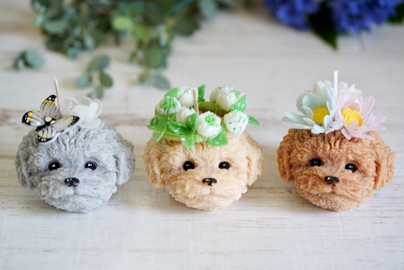 大人気♪どの仔連れてく？可愛いプードルキャンドル⭐︎色とお花が選べます♡受注制作 キャンドル・キャンドルホルダー heartsease ...