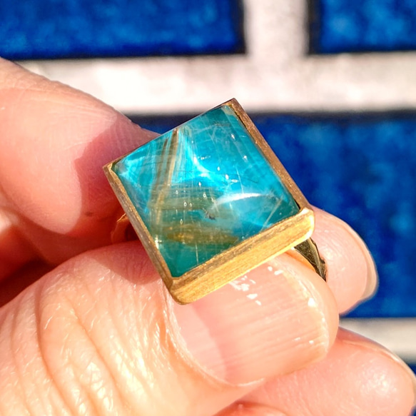 ルチルクォーツ×ターコイズ スクエアカボション シルバーSV925リング 指輪・リング The.M 通販 12681249｜Creema(クリーマ)