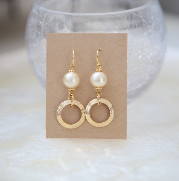 コットンパール10（キスカ）とメタルサークルG♡ピアス・イヤリング♪【K18・K14GF/14kgf対応】 ピアス（フック・チェーン ...